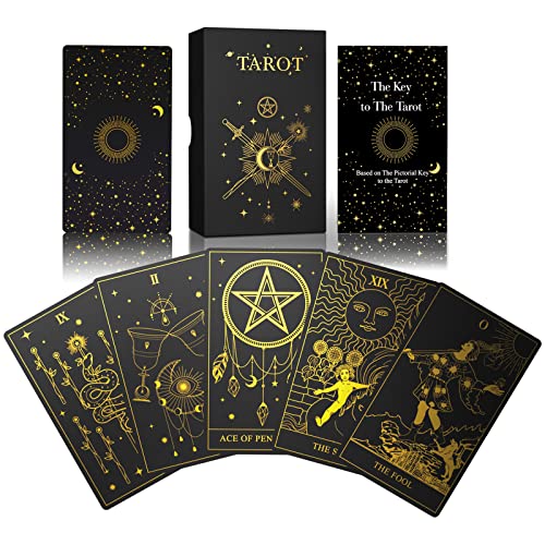 WJPC Gold Foil Tarot Cards with Guide Book Set&Gift Box for Beginner ...