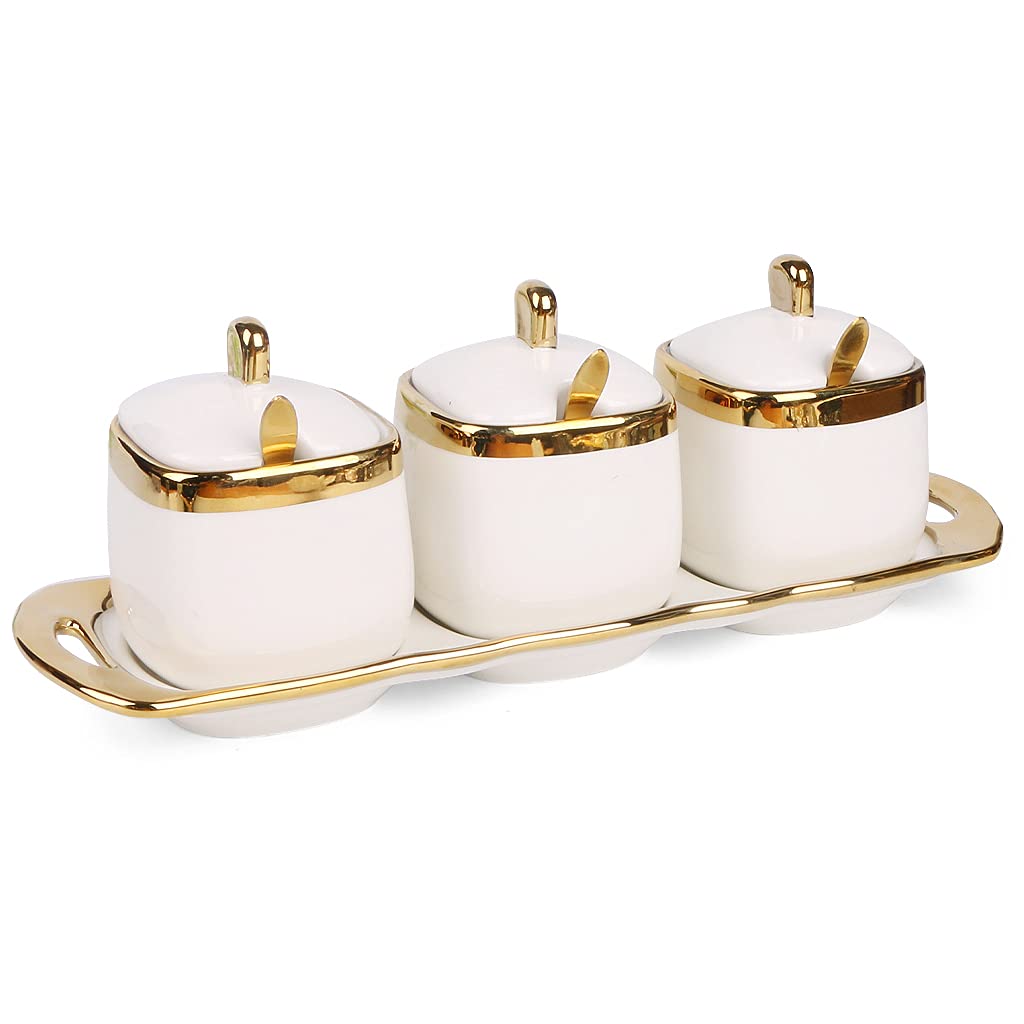 Fvstar Sugar Bowl with Lid and Spoon,Ceramic Condiment Jars Spice ...