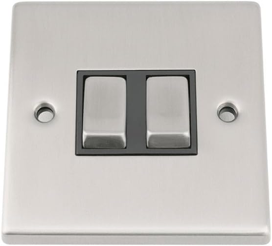 Double Light Switch 2 Gang – Satin Chrome – Square – Black – Metal ...