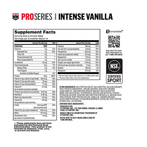 Muscle Milk Pro Series Protein Powder Supplement, Intense Vanilla, 2.54 ...
