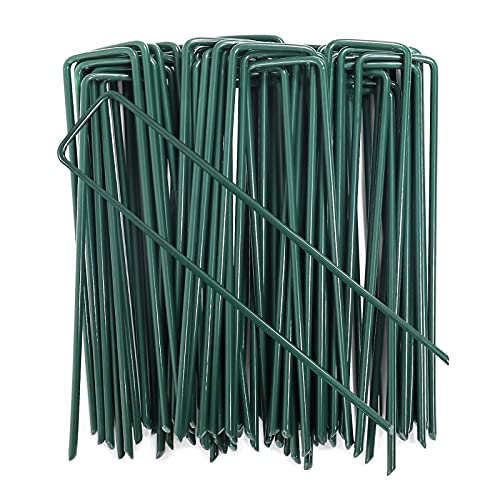 AGAKY Garden Securing Pegs,50x Green Garden Steel U-Shaped Galvanized ...