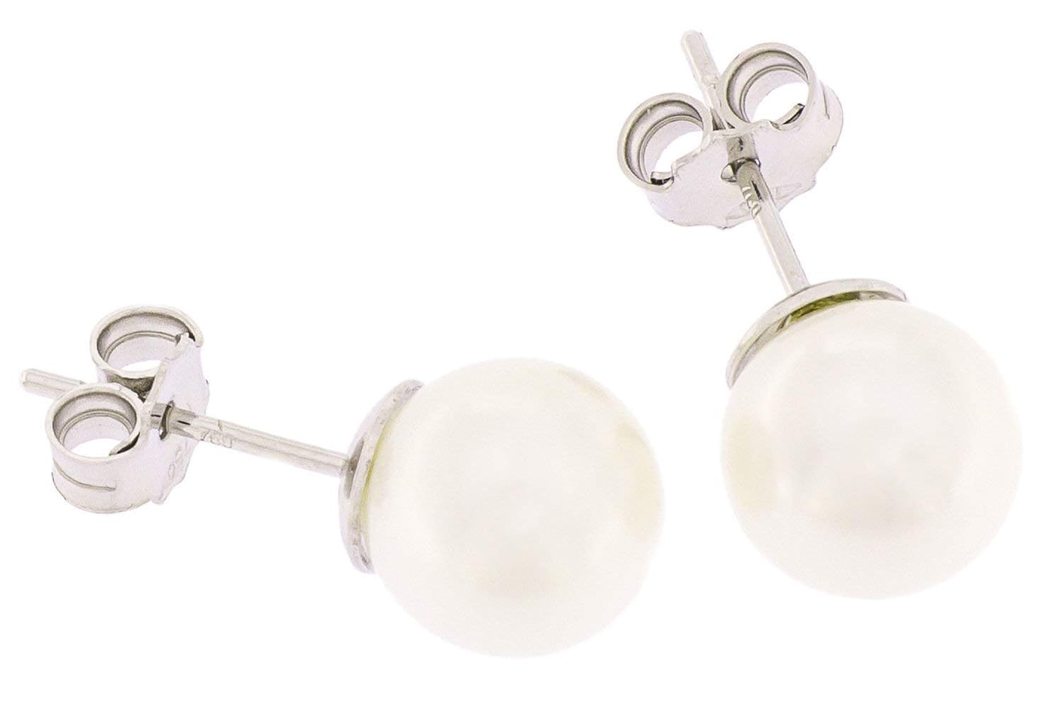 Orecchini di Perle naturali 7.5-8 mm e oro bianco 18 carati kt Miyu ...