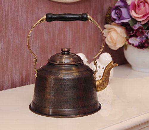 DEMMEX Heavy Gauge 1mm Thick Hammered Copper Tea Pot Kettle Stovetop ...