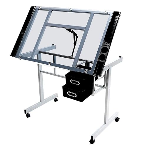 Topeakmart Glass Drafting Table Rolling Drawing Desk Artists Art Craft ...