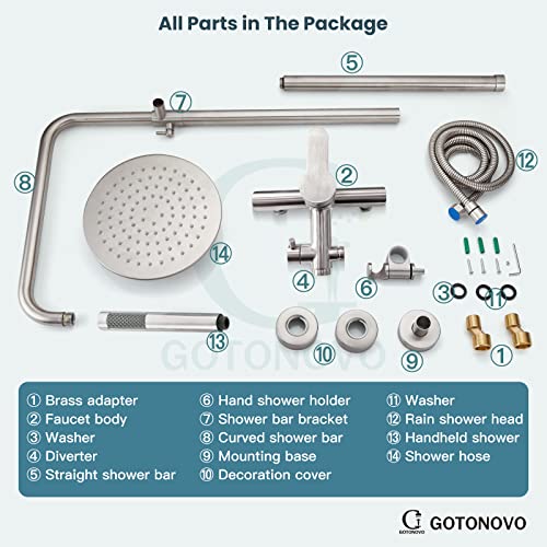 gotonovo Outdoor Shower Faucet SUS304 Shower Fixture System Combo Set Rainfall Shower Head ...