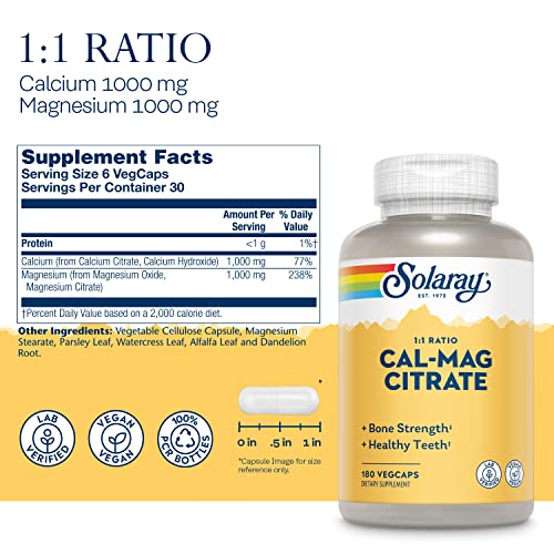 Solaray Calcium Magnesium Citrate 1:1 Ratio, Healthy Bones, Teeth, Muscle & Nervous System ...