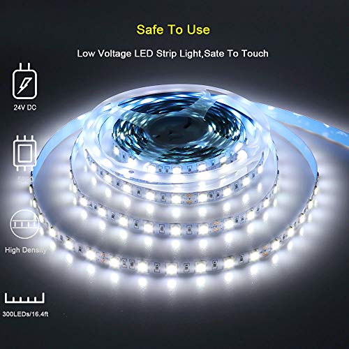 JOYLIT 24V LED Strip Lights White 6000-6500K, 16.4ft/5M Flexible 300 Units SMD5050 LEDs, No ...