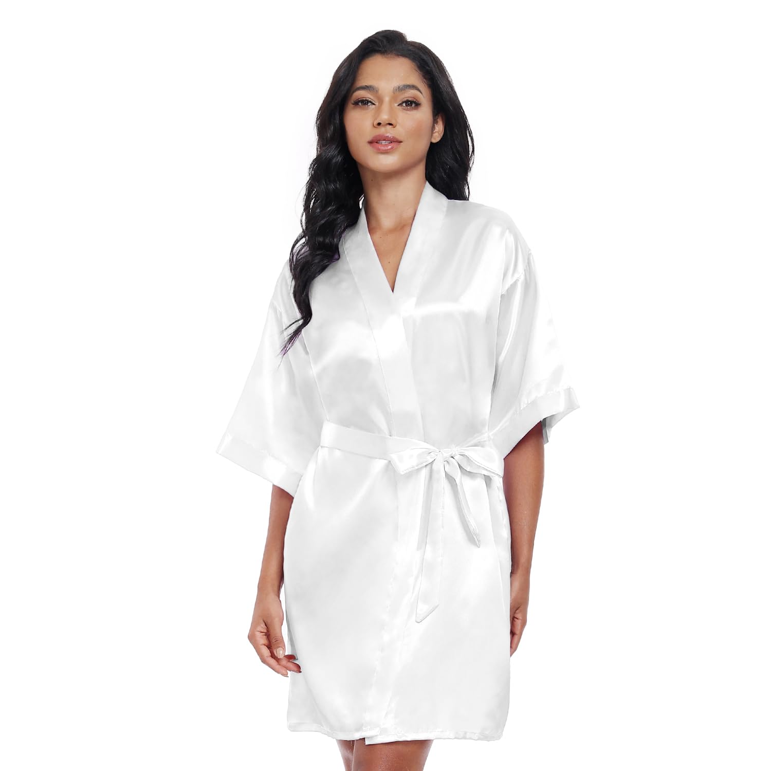 Polar Rabbit Women Short Satin Robes Lightweight Silky Sleepwear V-Neck ...