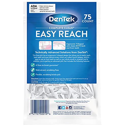 DenTek Complete Clean Easy Reach Floss Picks, No Break & No Shred Floss, 75 Count | Pricepulse