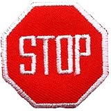 Amazon.com: Red Stop Sign Embroidered Patch Iron-On Highway Road Biker ...