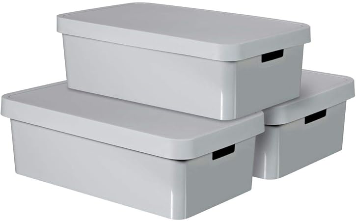 Amazon.com: Curver Infinity Storage Boxes with Lid, Plastic, Light Grey ...