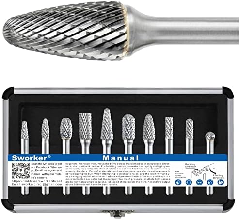 Sworker Carbide Burr Set 1/4 Shank 10PCS Die Grinder Bits Rotary Rasp ...
