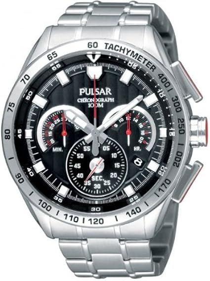 Mens Chunky Black dial Pulsar Chronograph Watch with tachymeter ...