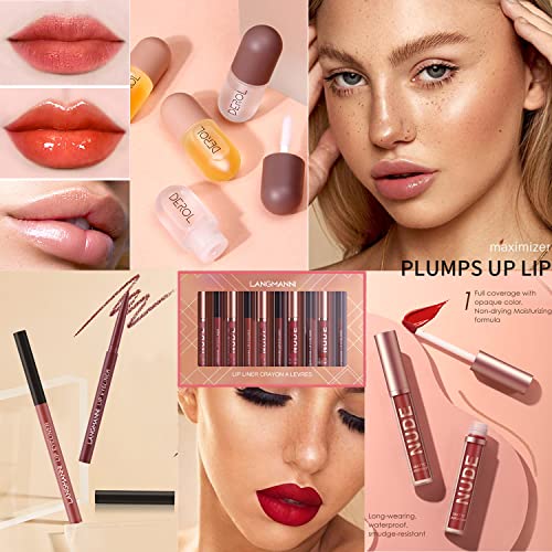 DEROL Lip Plumper Set,Natural Lip Plumper and Lip Care Serum,Lip Enhancer for Fuller,12Pcs Matte ...