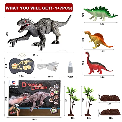 Remote Control Dinosaur Jurassic T Rex Toys for Boys Electronic RC Spray Raptor Toy LED Lightup ...