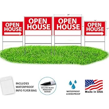 Amazon.com : Large OPEN HOUSE Sign Kit with Tall Stands - Yard Sign ...