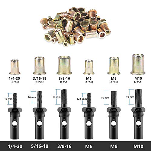STARTO 14" Rivet Nut Tool, Hand Rivet Nut Setter Kit with 6pcs Metric ...