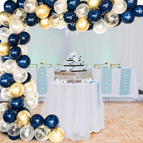 Navy Blue and Gold Confetti Balloons, 60 pcs 12 inch Pearl White and Gold Metallic Chrome Party ...