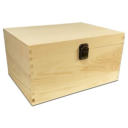 Large Unfinished Wood Box with Hinged Lid and Front Clasp for Arts ...