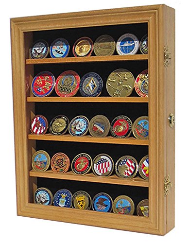 Oak Lockable Challenge Coin Display Case Wall Shadow Box Cabinet ...