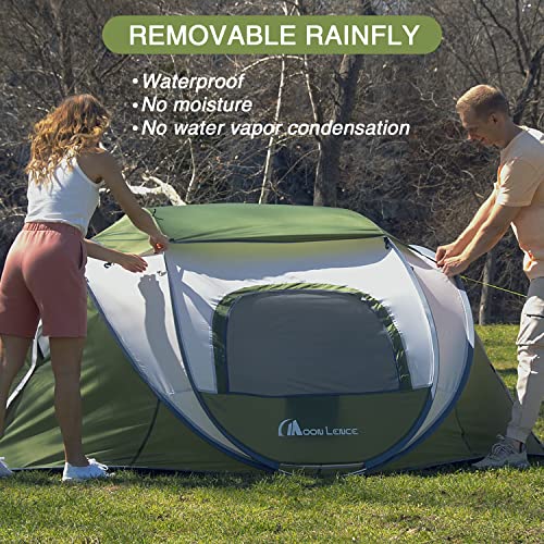 Moon Lence Pop up Tent 4 Person Camping Tent Waterproof Tent 3 Ventilated mesh Windows, 2 Big ...