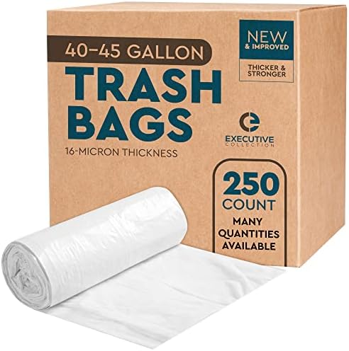 40 to 45 Gallon Trash Bags - 250 Count - 40 x 48" Clear Plastic Garbage ...