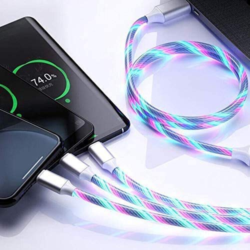 3 in 1 LED Flowing Shining Charger Cable Light Up Charger 4FT Car ...