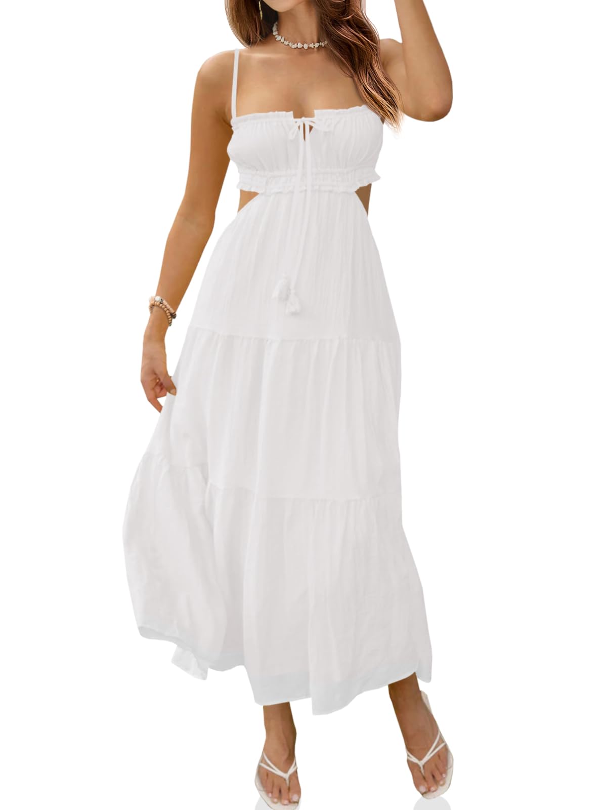 Fisoew Women's Spaghetti Strap Maxi Dress Summer Sleeveless Side Cut ...