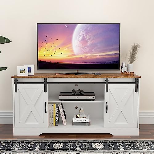 WERSMT Modern Farmhouse Sliding Barn Door TV Stand for TVs up to 65 ...