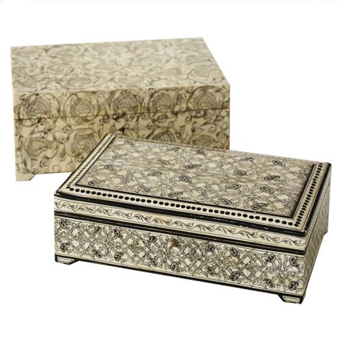 Amazon.com: Two's Company Tozai Leaf Design Bone Inlay Jewelry Box, Set ...
