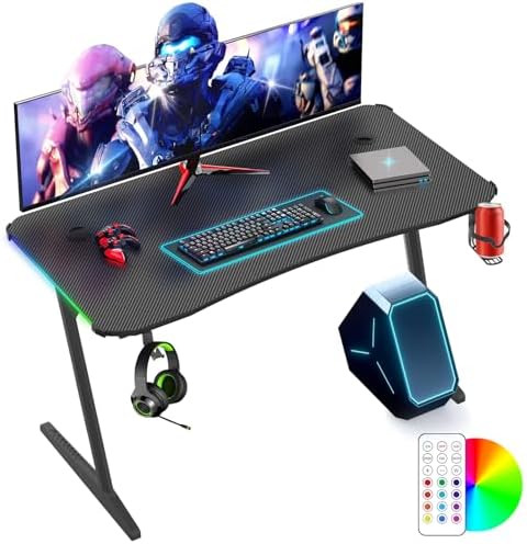 سعر Chulovs 120cm Gaming Desk with LED Lights, Ergonomic Computer Table ...