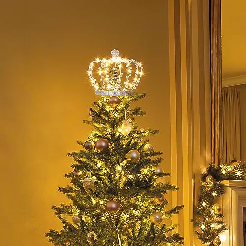 PEIDUO Christmas Jeweled Crown Tree Topper, Light up Tree Topper with ...