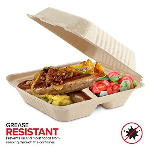 Clamshell Take Out Food Containers 8 x 8 (50 Pack) 3-Compartment ...