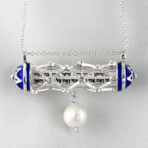 Amazon.com: Jewish Mezuzah Necklace Hebrew Scroll Horizontal Pendant ...