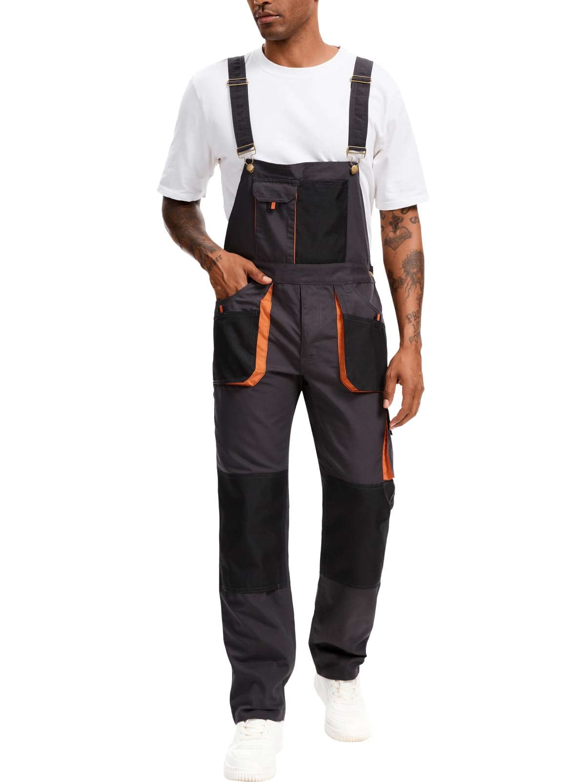 WORK IDEA Men's Bib Overalls Sturdy Canvas Work Overalls with Knee Pad ...