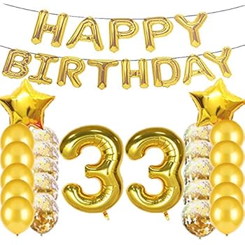 Amazon.com: Sweet 33th Birthday Decorations Party Supplies,Gold Number ...