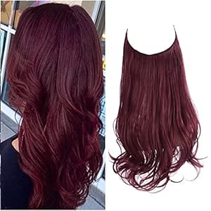 Amazon.com : Red Hair Extensions Invisible Wire Wavy Curly Long ...