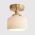 Magiroz White Ceramic Semi Flush Mount Ceiling Light Vintage Gold Close ...