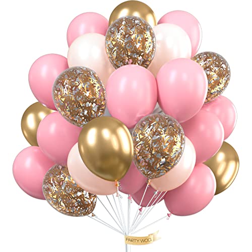 PartyWoo Pink and Gold Balloons, 50 pcs Pink Balloons, Gold Balloons ...