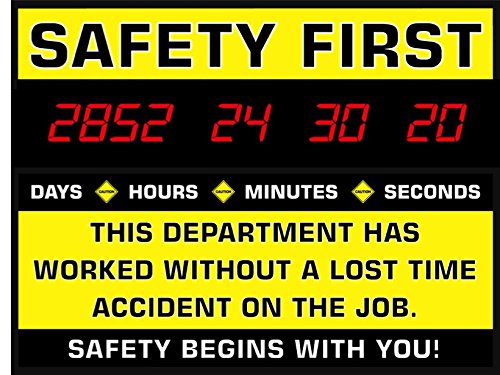 SAFETY SIGN CLOCK CAUCTIONYDL Caution DEPT-4D, Count-Up Safety Clock ...