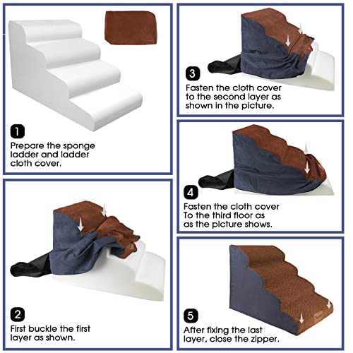 Yamxot High Density Foam Dog Ramp Pet Stairs 4 Steps,Non-Slip,Soft Wide ...