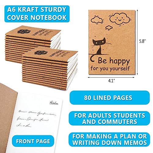 30 Pack Kraft Notebooks, 15 Designs A6 Cute Mini Pocket Notebooks and Journals, Feela Lined ...