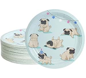 Amazon.com: Blue Panda 80-Pack Disposable Paper Pug Plates for Lunch ...