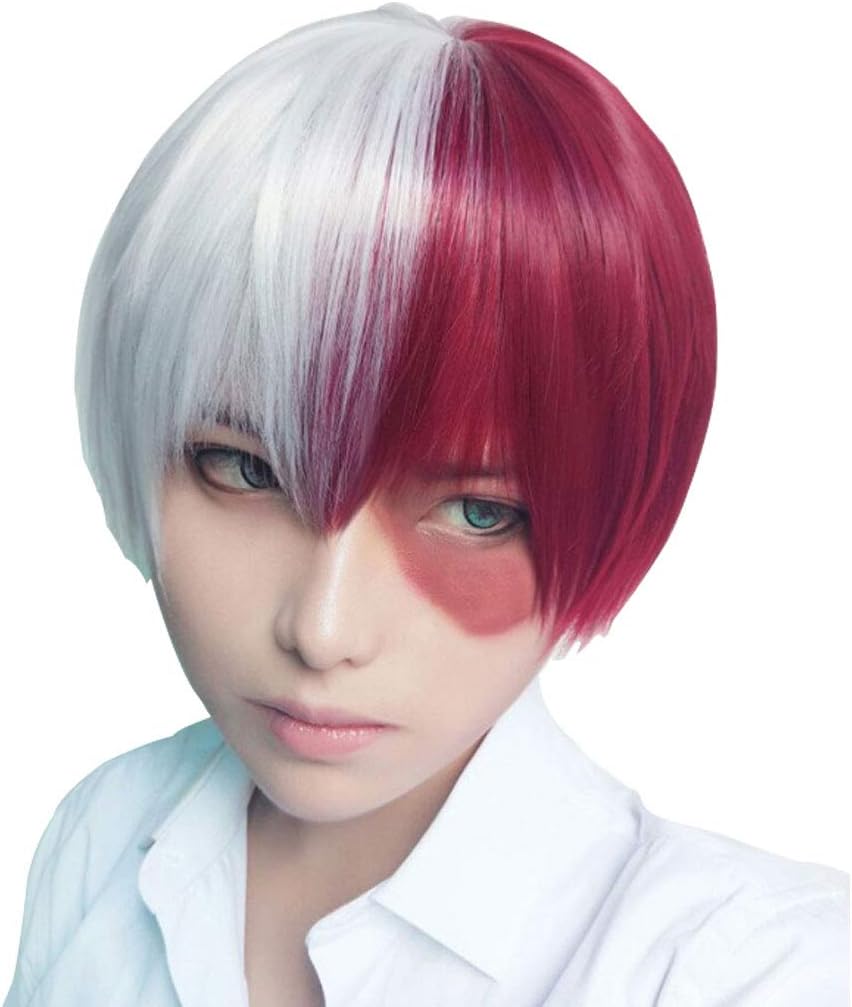 FVCENT Short Straight Half Silver White and Half Half Dark Red Cosplay ...