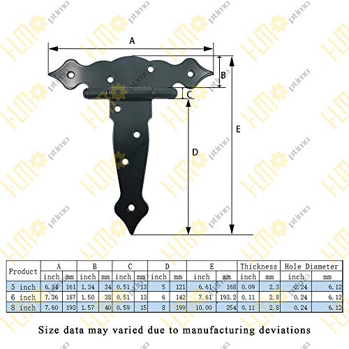 HLMOptimo 6 inch Strap Hinges Shed Door Hinges Heavy Duty T-Strap ...
