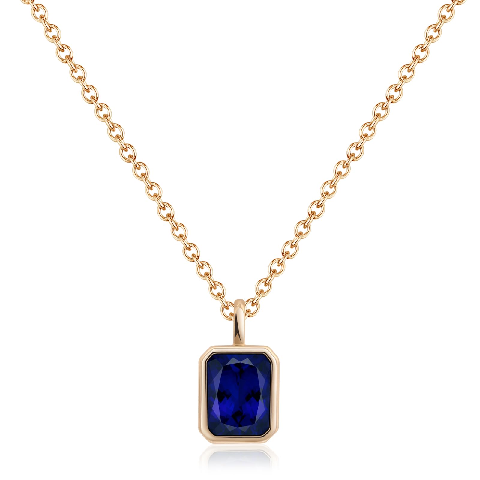 Sapphire Necklaces 14K Gold Dainty Rectangle Necklace Birthstone Navy ...