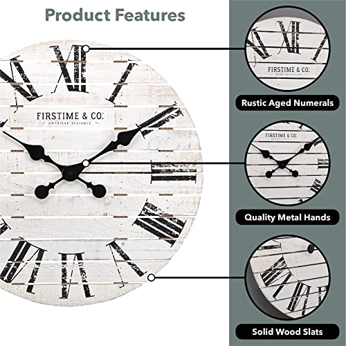 FirsTime & Co. White Farmhouse Shiplap Wall Clock, Large Vintage Decor ...