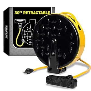 30 m Cable de extensión retráctil carrete con 3 tomas de corriente ...