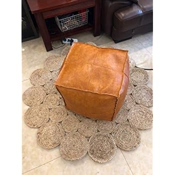 Amazon.com: Baba Souk Moroccan Square Leather Pouf - Tan: Kitchen & Dining
