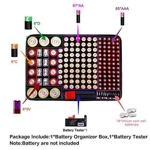 Fireproof Battery Organizer Storage Case with Tester BT-168, Waterproof ...